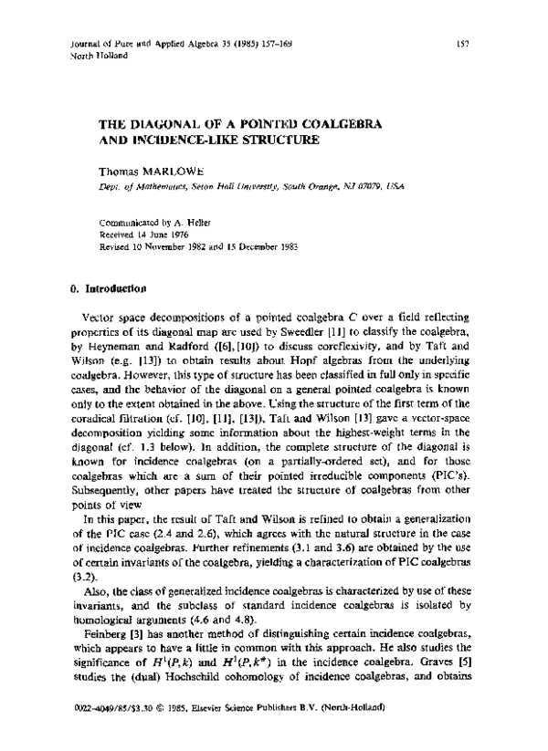 (PDF) The diagonal of a pointed coalgebra and incidence-like structure ...