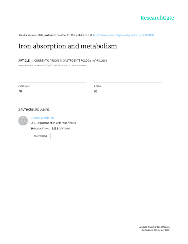 (PDF) Iron absorption and metabolism
