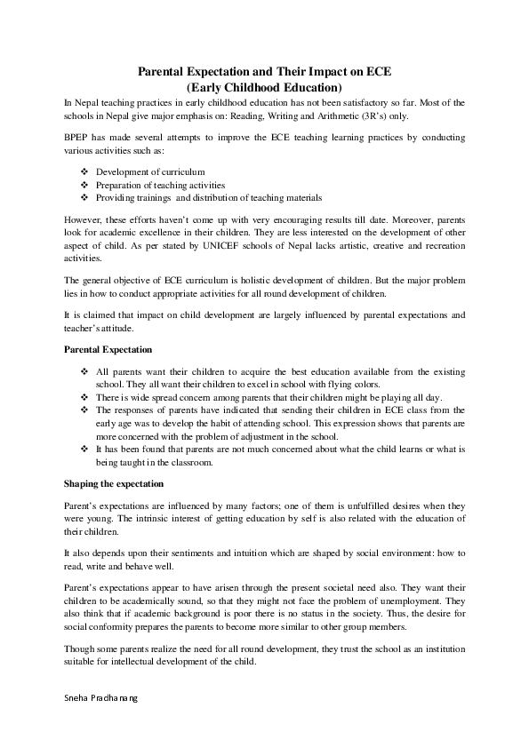 (PDF) Parental Expectation and Their Impact on ECE (Early Childhood ...