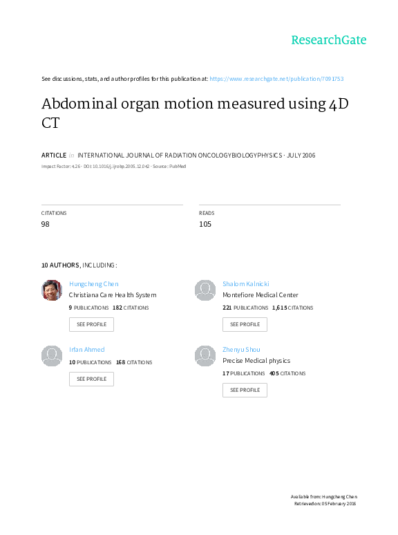 (PDF) Abdominal organ motion measured using 4D CT