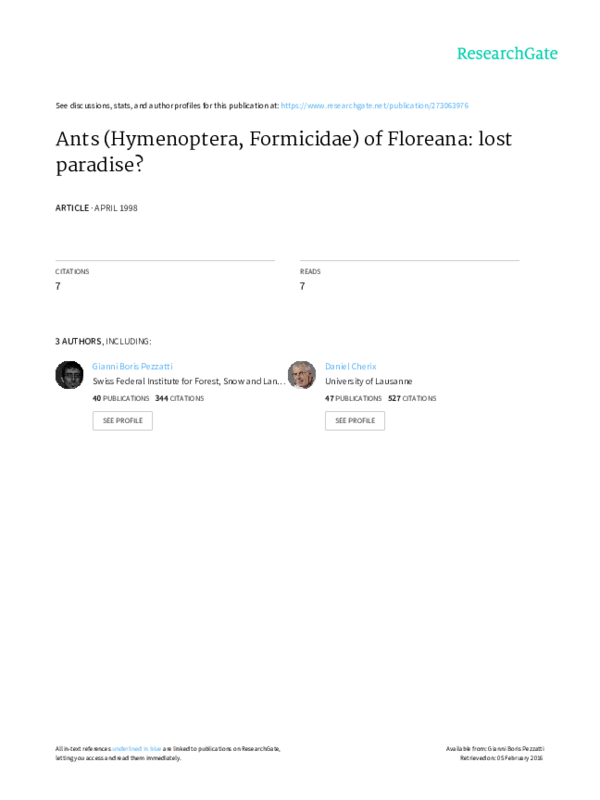 (PDF) Ants (Hymenoptera, Formicidae) of Floreana: lost paradise?