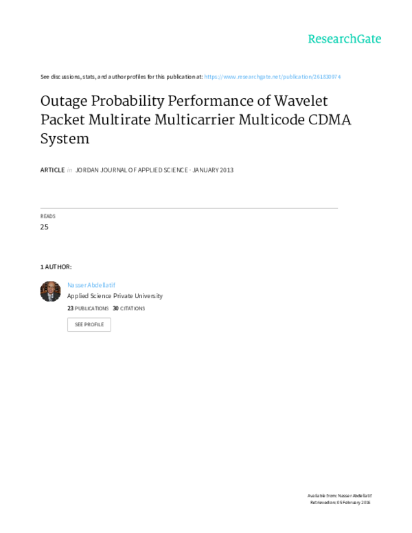 (PDF) Outage Probability Performance of Wavelet Packet Multirate Multicarrier Multicode CDMA System