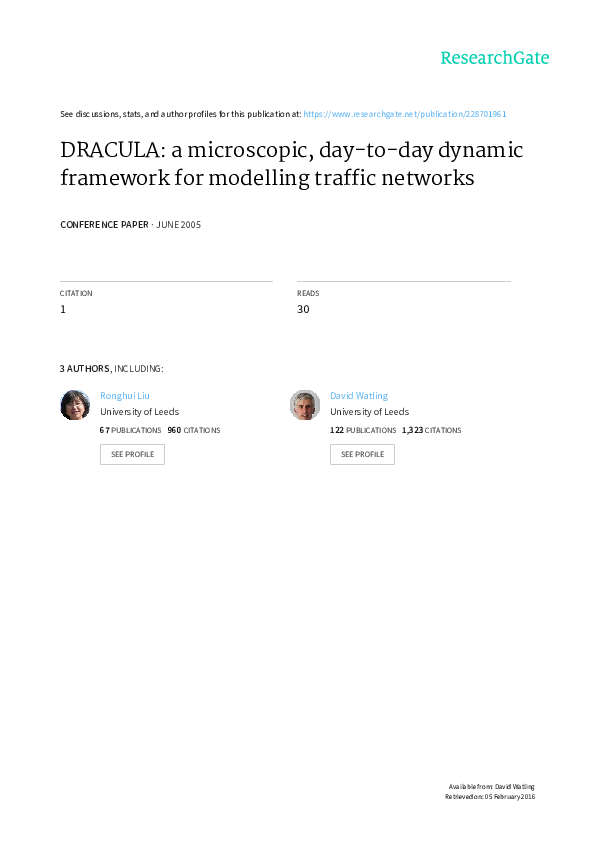 (PDF) DRACULA: a microscopic, day-to-day dynamic framework for ...