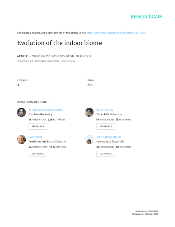 (PDF) Evolution of the indoor biome