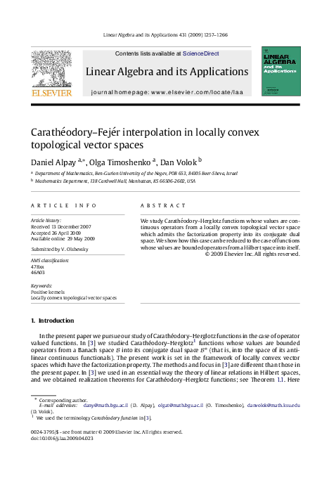 Pdf Carathéodory Fejér Interpolation In Locally Convex Topological Vector Spaces Daniel