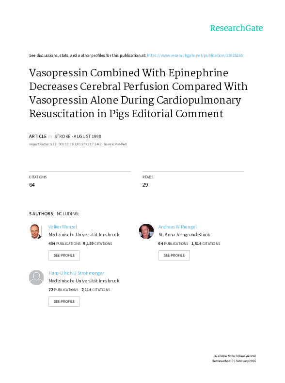 (PDF) Vasopressin Combined With Epinephrine Decreases Cerebral Perfusion Compared With ...