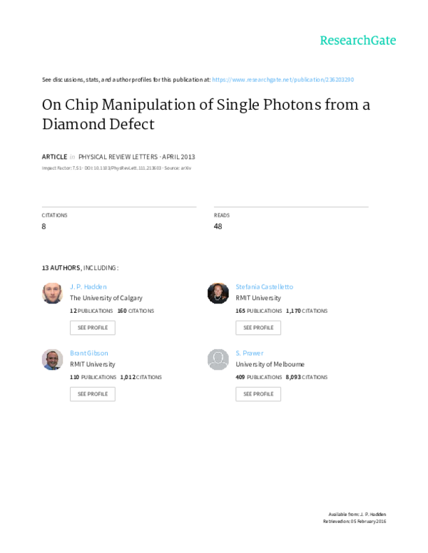 (PDF) Manipulating Single Photons from Diamond Defects