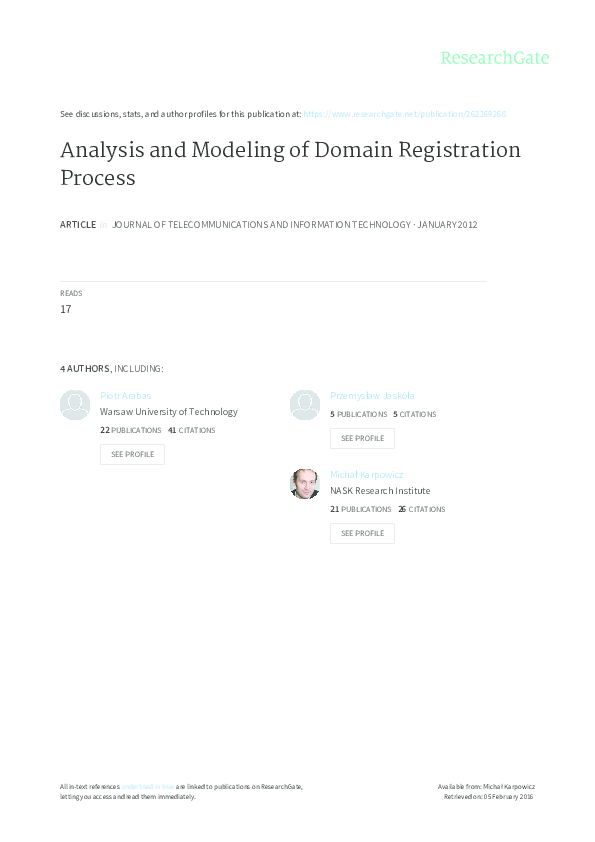 (PDF) Analysis and Modeling of Domain Registration Process