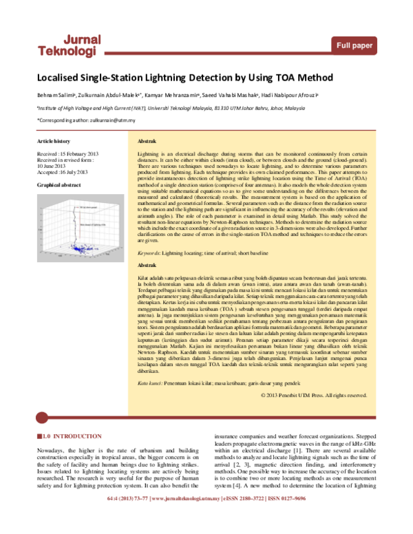 (PDF) Localised Single-Station Lightning Detection by Using TOA Method