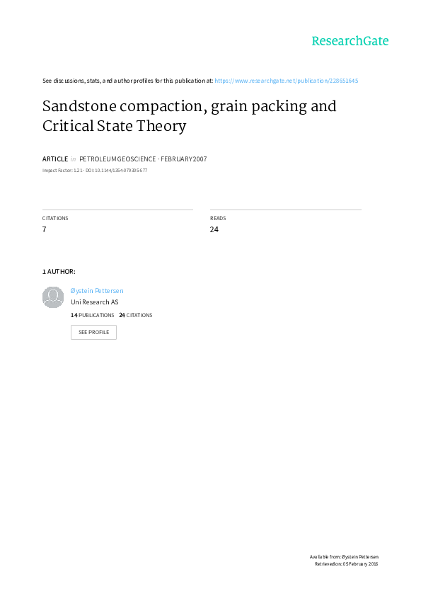Pdf Sandstone Compaction Grain Packing And Critical State Theory