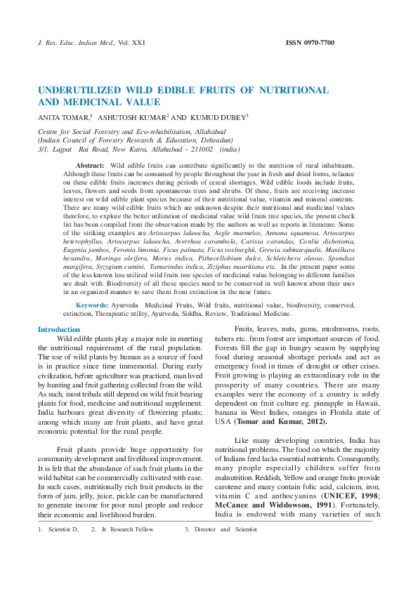 (PDF) UNDERUTILIZED WILD EDIBLE FRUITS OF NUTRITIONAL AND MEDICINAL VALUE