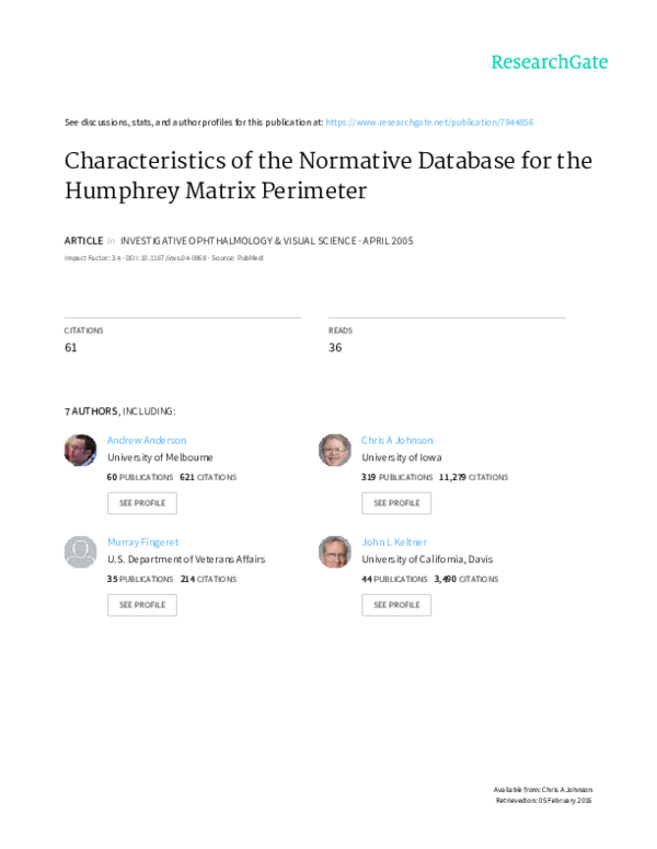 (PDF) Characteristics of the Normative Database for the Humphrey Matrix ...