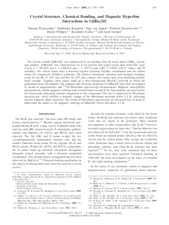 (PDF) ChemInform Abstract: Crystal Structure, Chemical Bonding, and ...