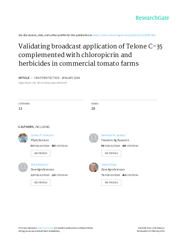 (PDF) Validating broadcast application of Telone C-35 complemented with ...