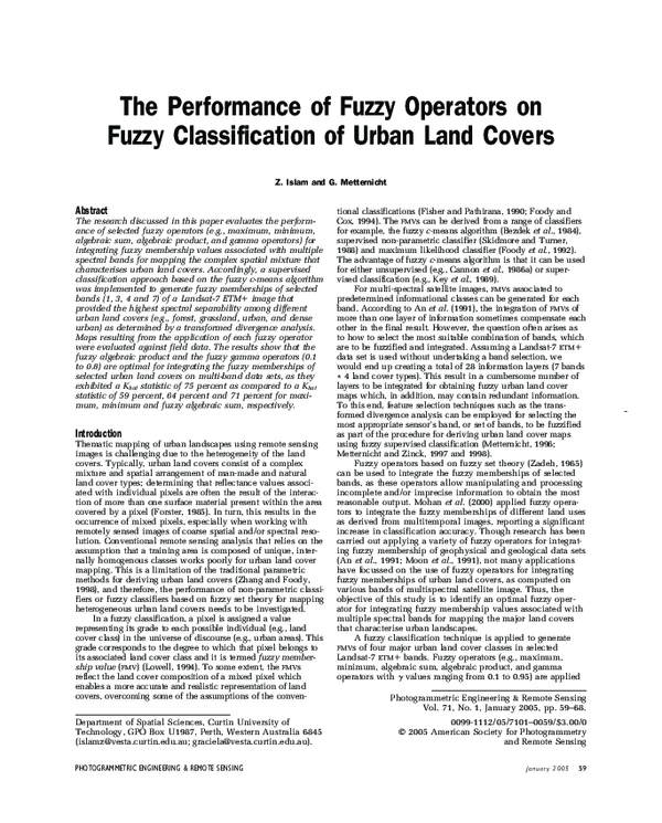 (PDF) The Performance of Fuzzy Operators on Fuzzy Classification of Urban Land Covers