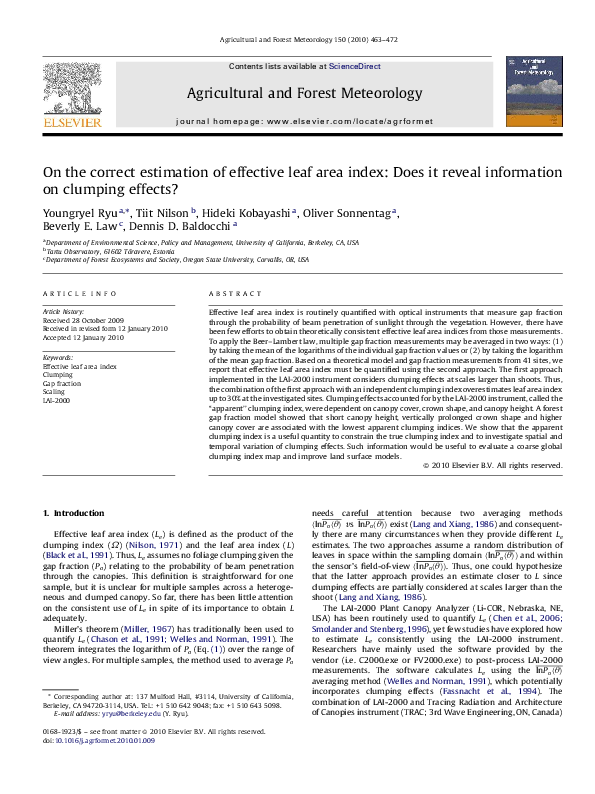 Pdf On The Correct Estimation Of Effective Leaf Area Index Does It Reveal Information On
