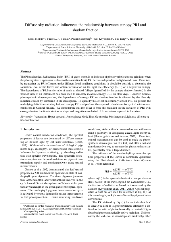 (PDF) Diffuse sky radiation influences the relationship between canopy ...
