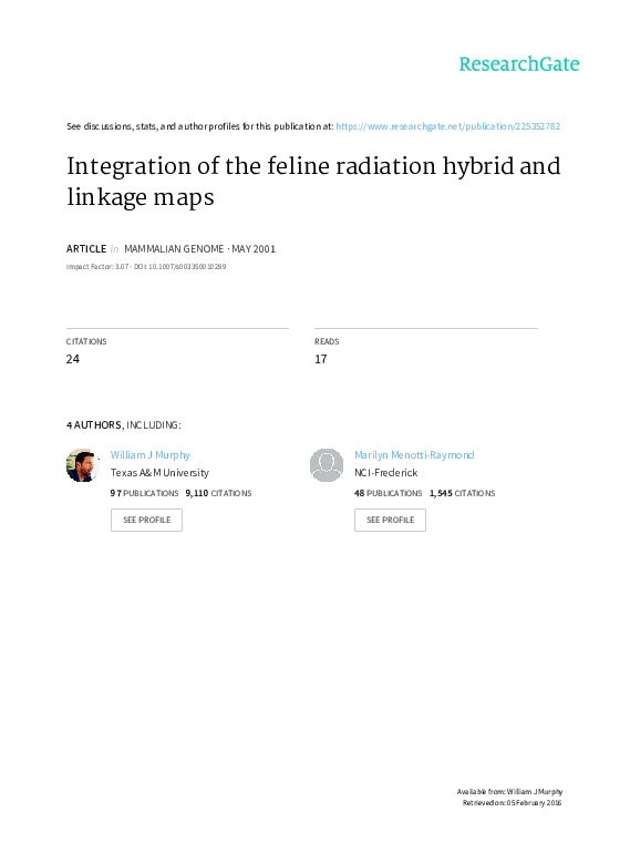 (PDF) Integration of the feline radiation hybrid and linkage maps
