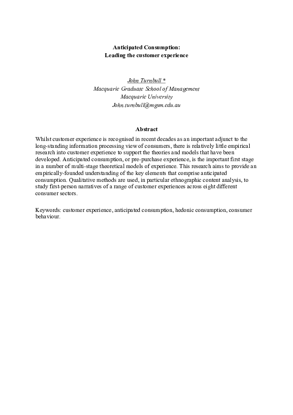 (PDF) Anticipated Consumption: Leading the customer experience ...