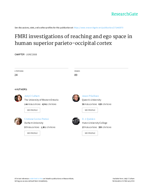 (PDF) fMRI investigations of reaching and ego space in human superior ...