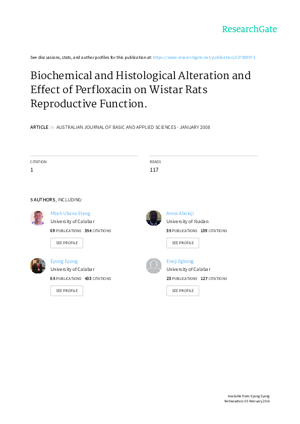 (PDF) Biochemical and Histological Alteration and Effect of Perfloxacin ...