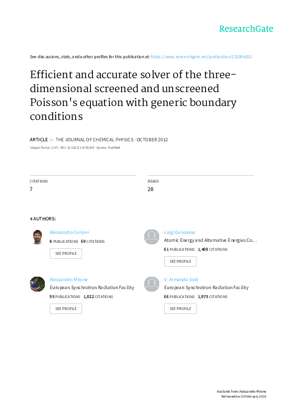 (PDF) Efficient and accurate solver of the three-dimensional screened and unscreened Poisson's ...