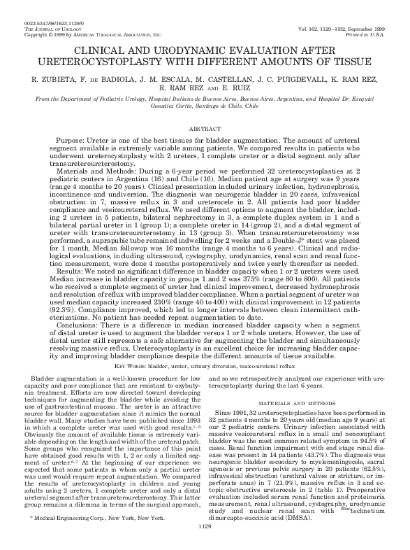 (PDF) CLINICAL AND URODYNAMIC EVALUATION AFTER URETEROCYSTOPLASTY AND KIDNEY TRANSPLANTATION
