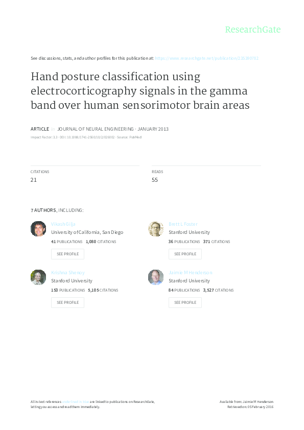 (PDF) Hand posture classification using electrocorticography signals in the gamma band over ...