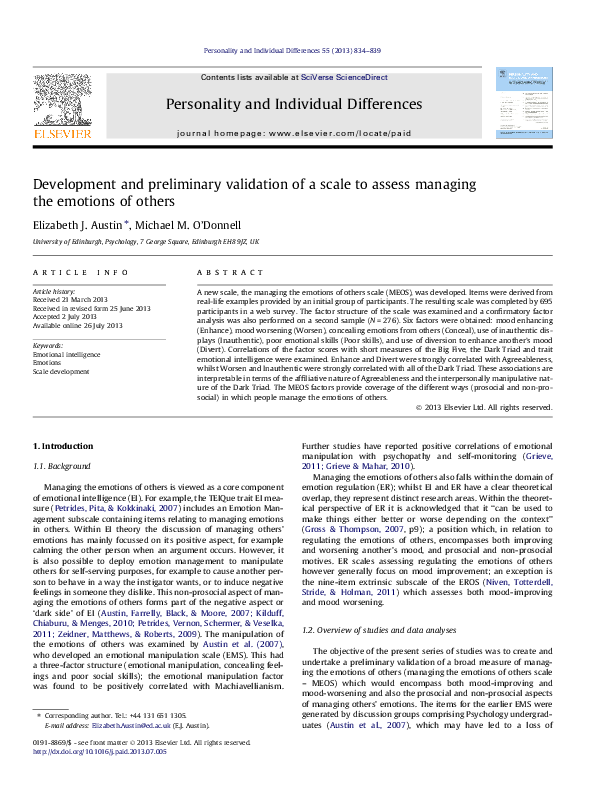 (PDF) Development and preliminary validation of a scale of psychache