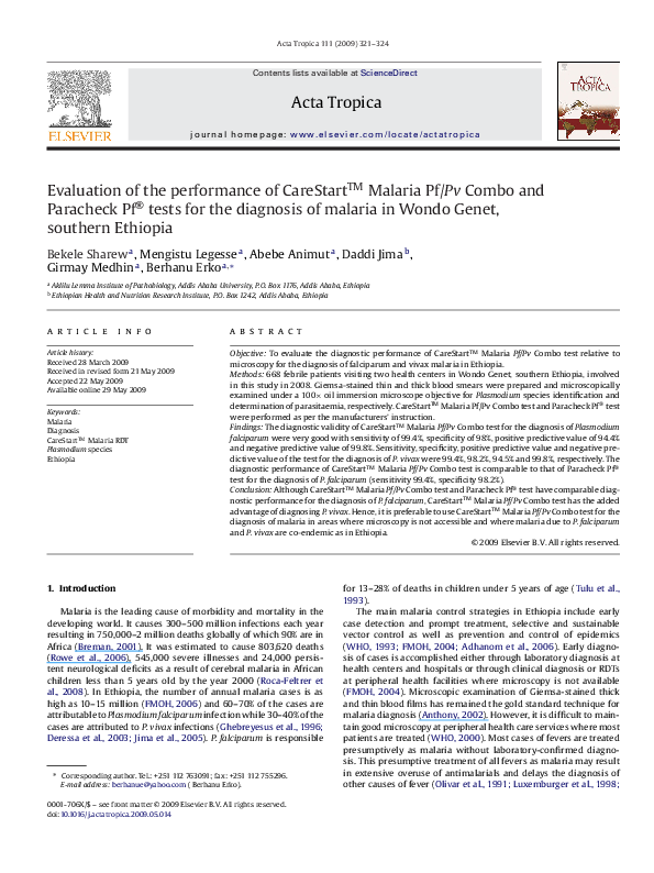 (PDF) Evaluation of the performance of CareStart™ Malaria Pf/ Pv Combo ...