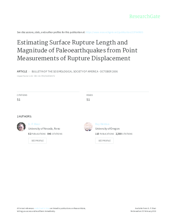 (PDF) Estimating Surface Rupture Length and Magnitude of ...