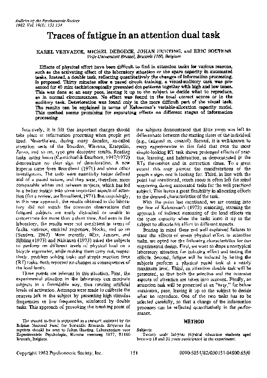 (PDF) Traces of fatigue in an attention dual task