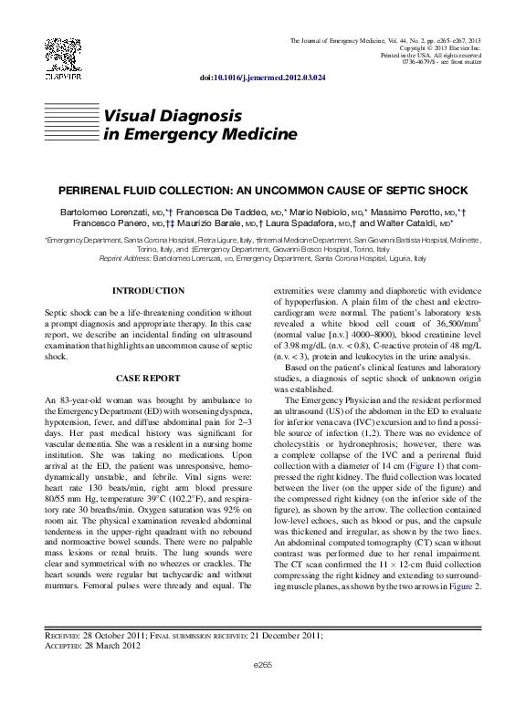 (PDF) Perirenal Fluid Collection: An Uncommon Cause of Septic Shock