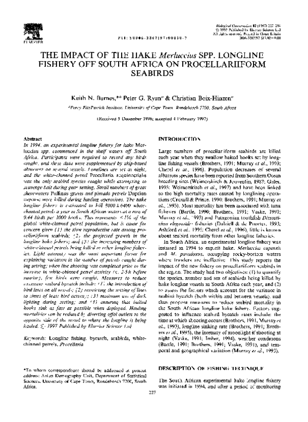 (PDF) The impact of the hake Merluccius spp. longline fishery off South ...