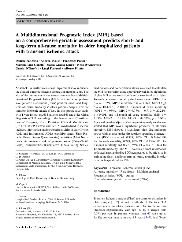 (PDF) The multidimensional prognostic index (MPI), based on a ...