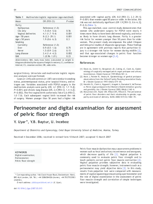 (PDF) Perineometer and digital examination for assessment of pelvic ...