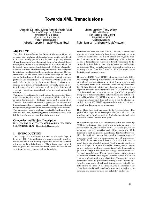 (PDF) Towards xml transclusions