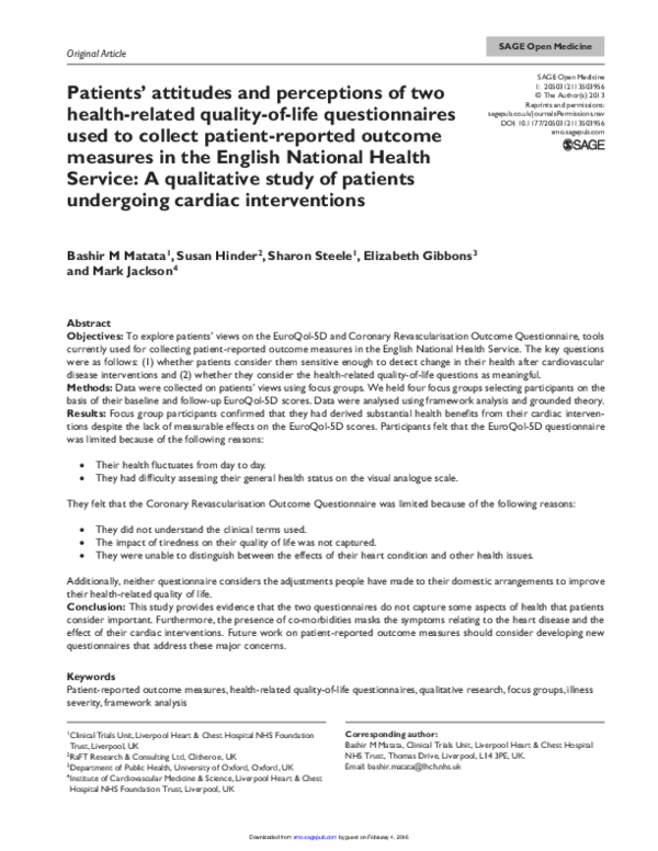 (PDF) Patients' attitudes and perceptions of two health-related quality-of-life questionnaires ...