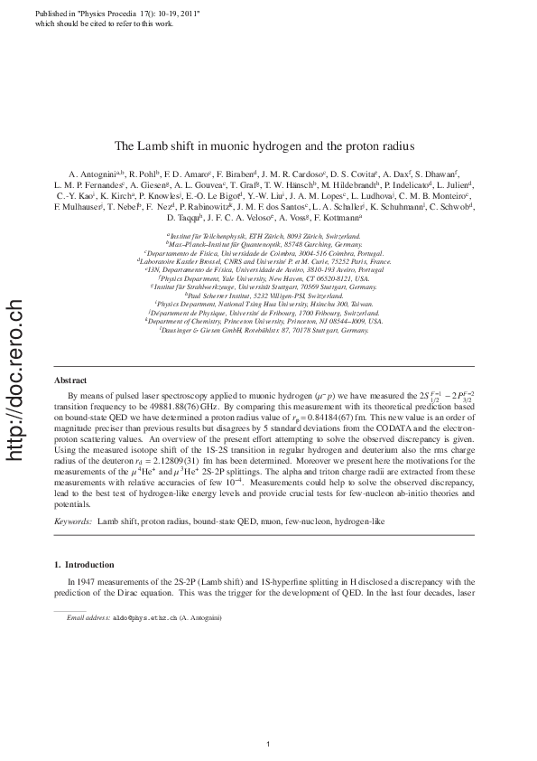 (PDF) The Lamb shift in muonic hydrogen and the proton radius puzzle