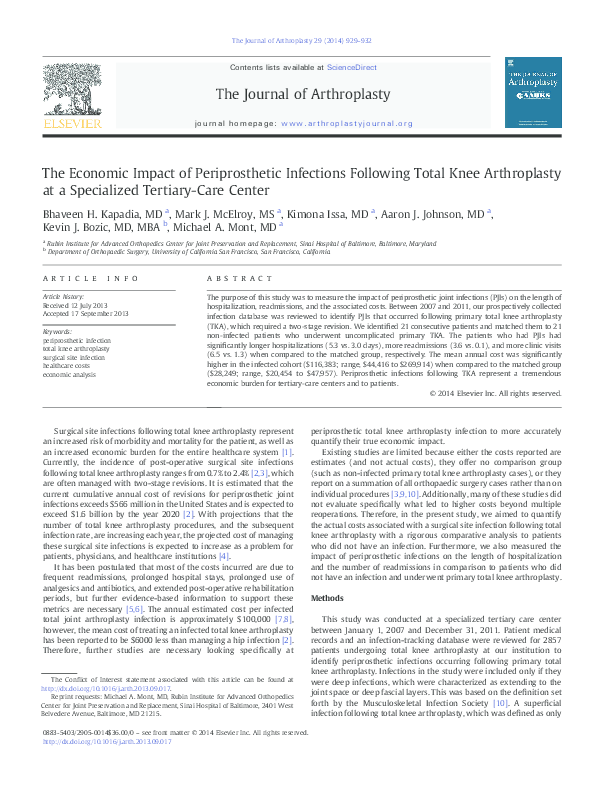 (PDF) The Economic Impact of Periprosthetic Infections Following Total ...