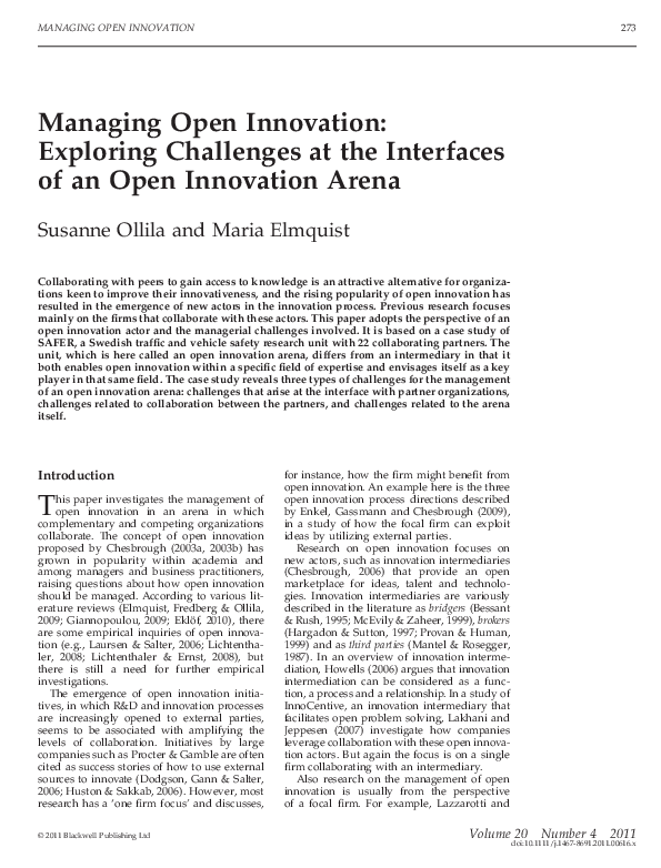 (PDF) Managing Open Innovation: Exploring Challenges at the Interfaces ...