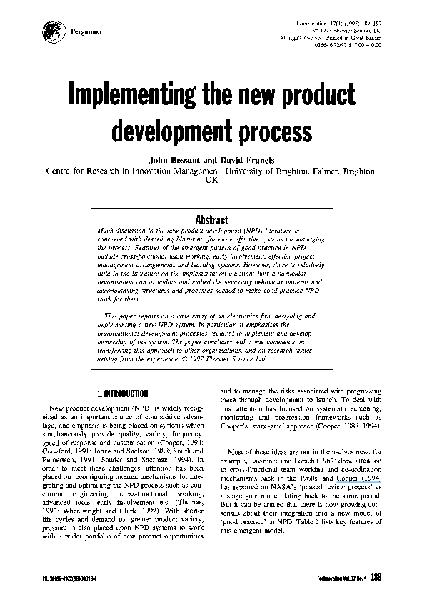 (PDF) Implementing the new product development process