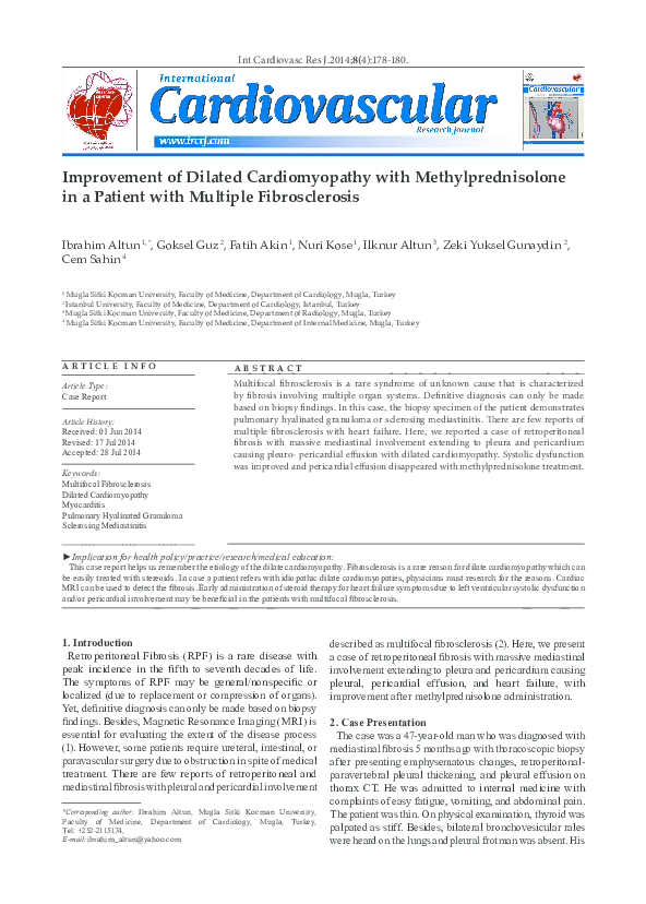 (PDF) Improvement of dilated cardiomyopathy with methylprednisolone in ...