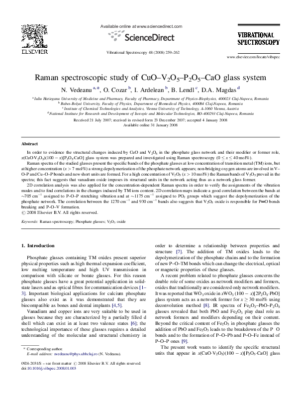(PDF) Raman spectroscopic study of CuO–V2O5–P2O5–CaO glass system