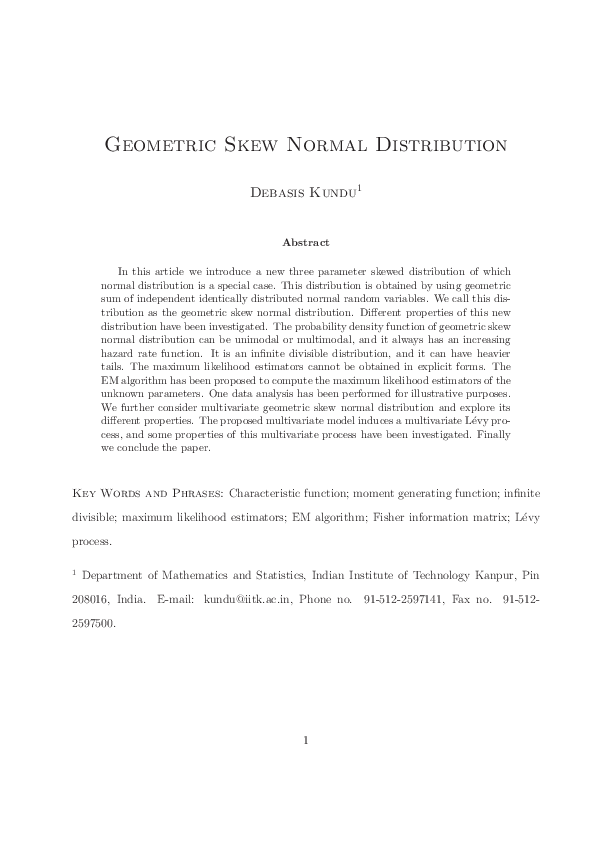(PDF) Geometric Skew Normal Distribution
