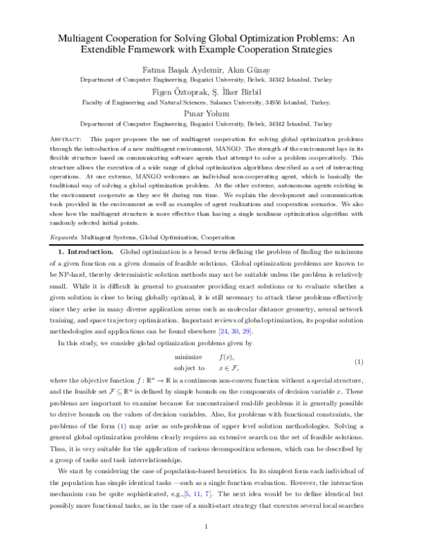 (PDF) Multiagent cooperation for solving global optimization problems: an extendible framework ...