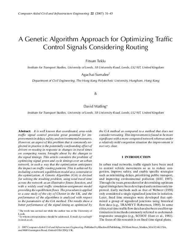 (PDF) A Genetic Algorithm Approach for Optimizing Traffic Control ...