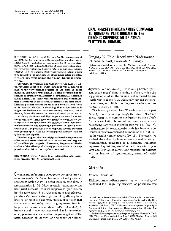 (PDF) Oral N-acetylprocainamide compared to quinidine plus digoxin in ...