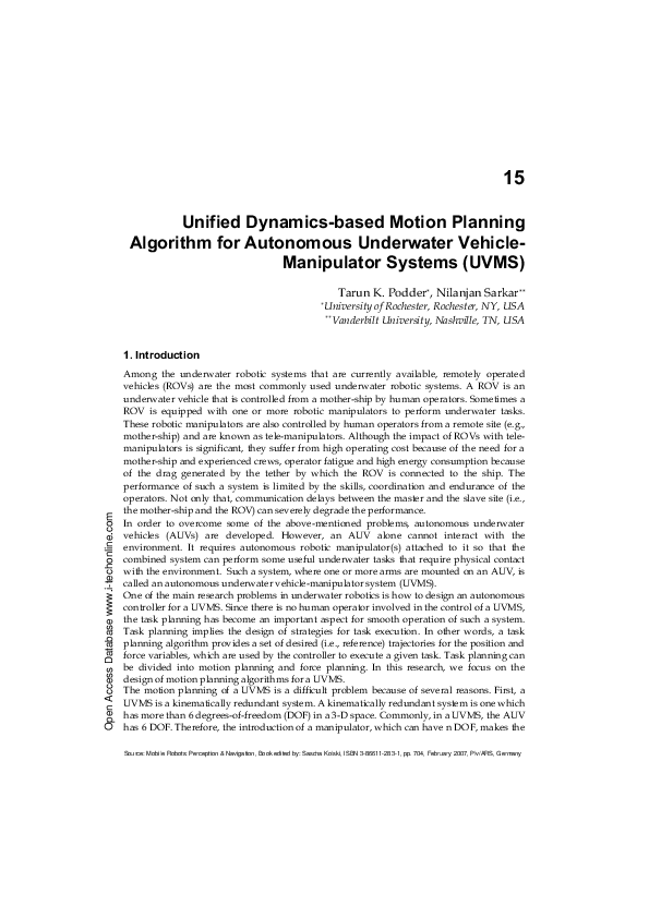 (PDF) A unified dynamics-based motion planning algorithm for autonomous underwater vehicle ...