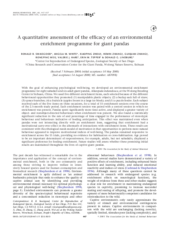 (PDF) A quantitative assessment of the efficacy of an environmental ...